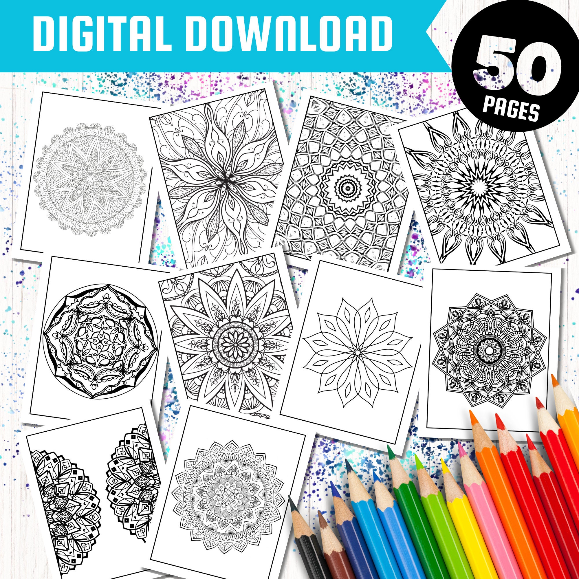 50 Printable Mandala Coloring Pages, Adults + Kids, Mandala Coloring ...
