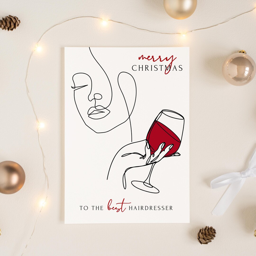 Christmas Card for Hairdresser Line Drawing Card Modern Minimalist ...