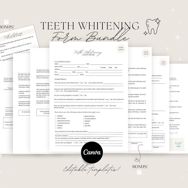 Teeth Whitening Form Template - Etsy