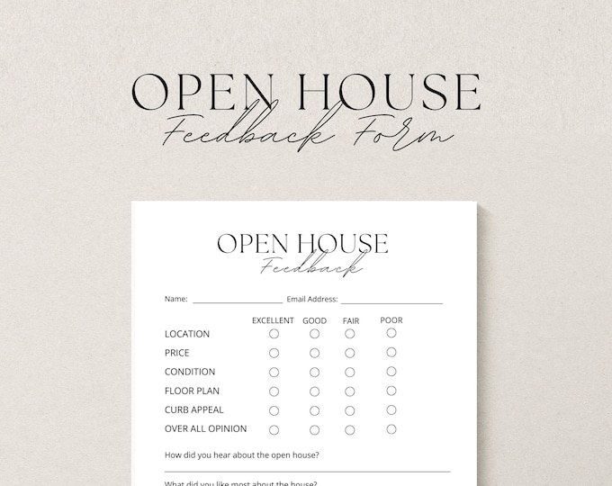 Open House Feedback Form Real Estate Marketing Instant Download PDF ...