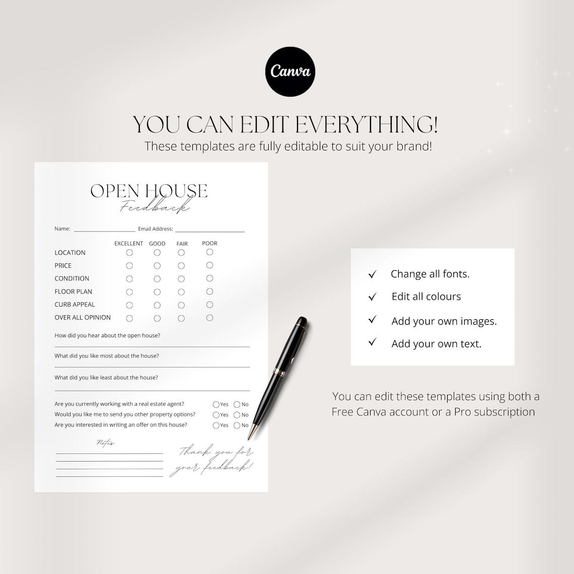 Open House Feedback Form, Editable Template, Real Estate Marketing ...
