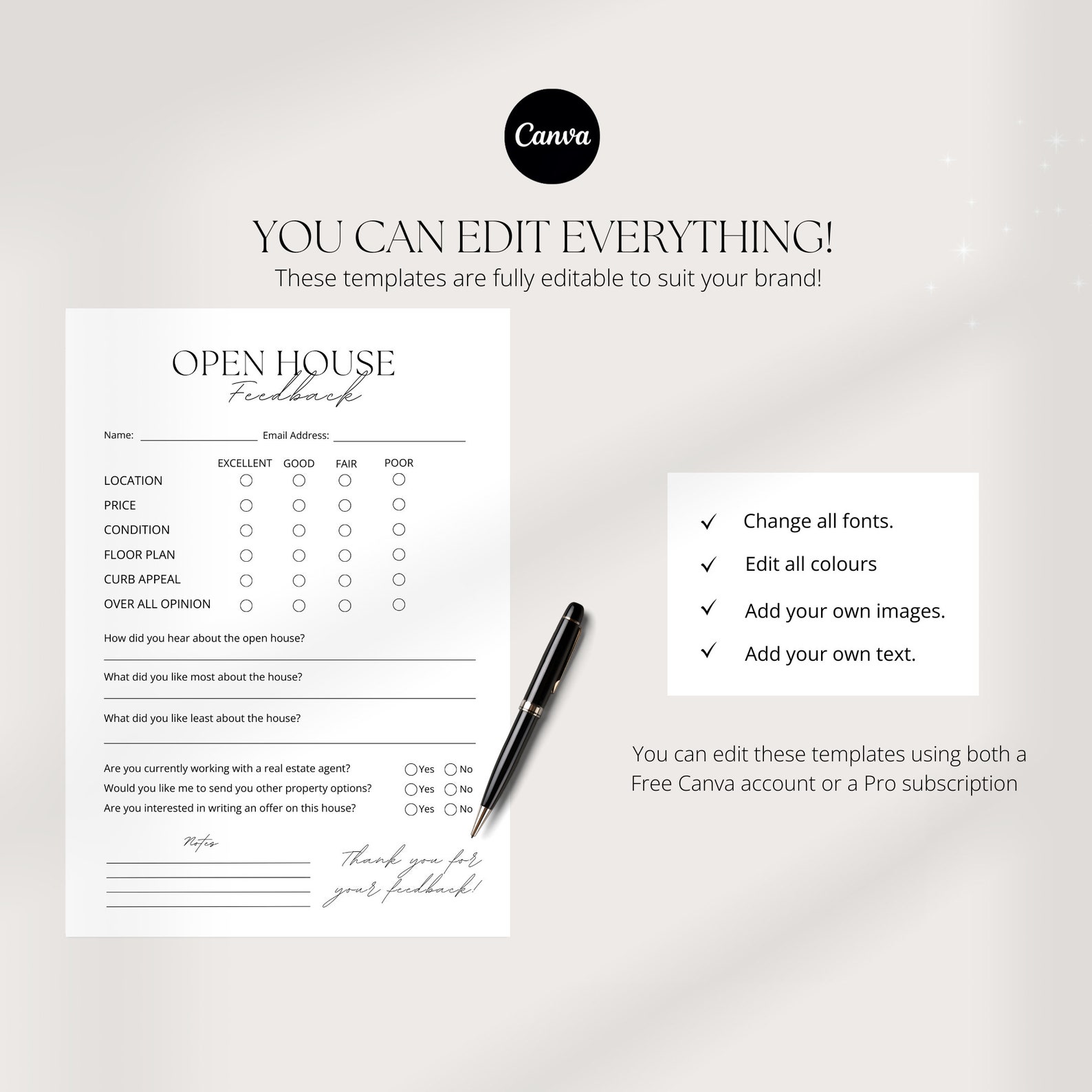 Open House Feedback Form, Editable Template, Real Estate Marketing ...
