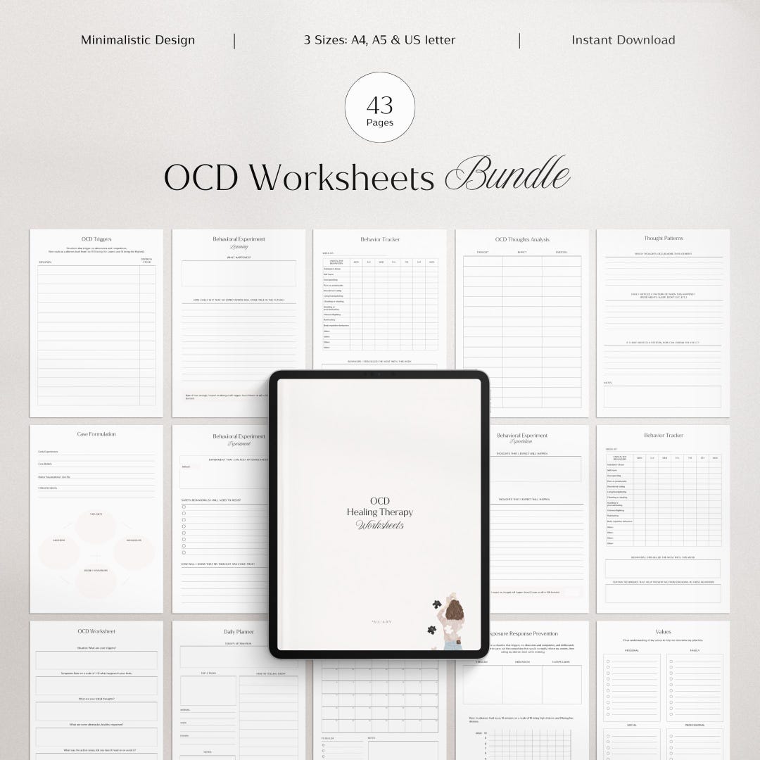 OCD Worksheets Bundle | CBT Workbook | Cognitive Behavioral Therapy ...