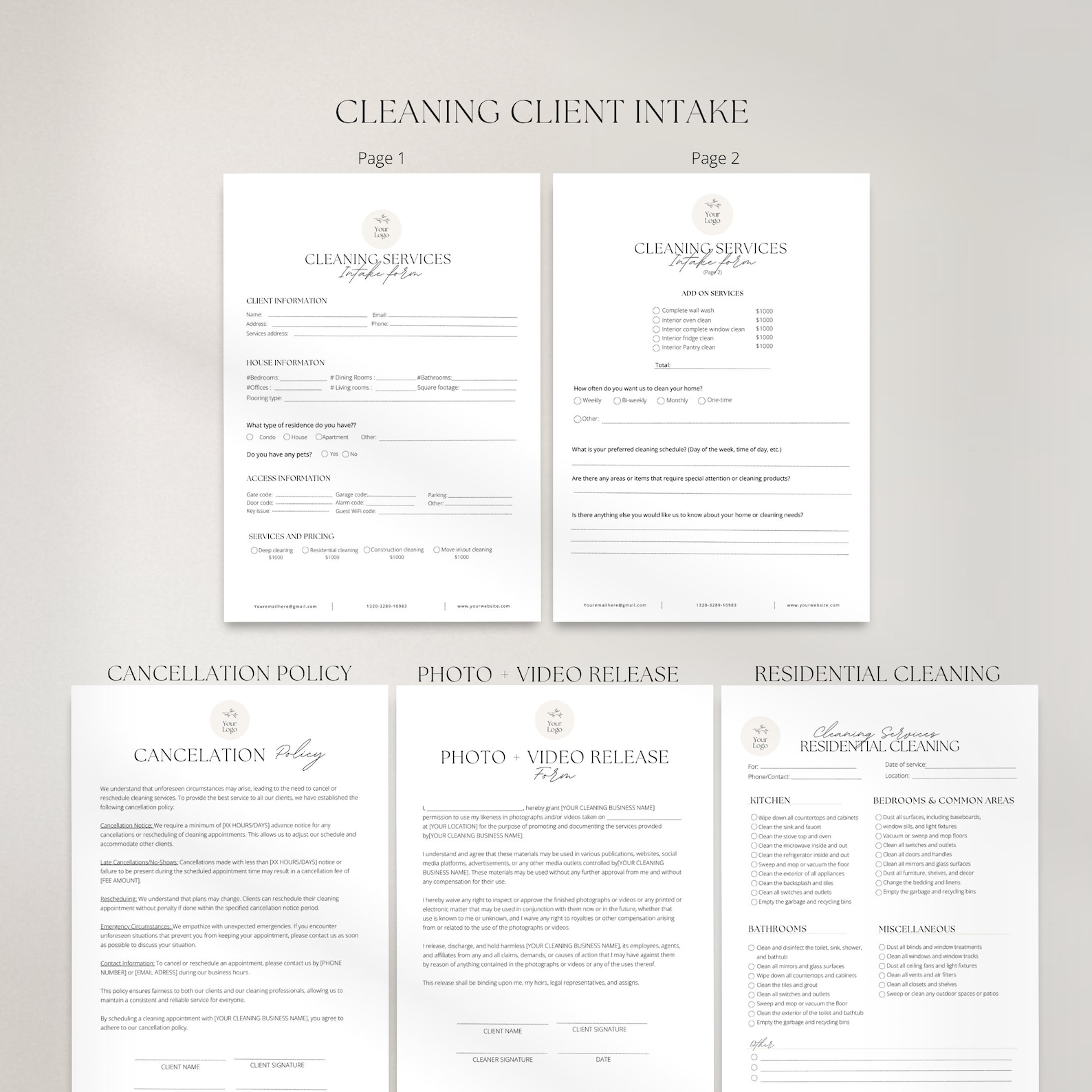 Cleaning Business Forms Bundle, Editable Cleaning Contract, Cleaning ...