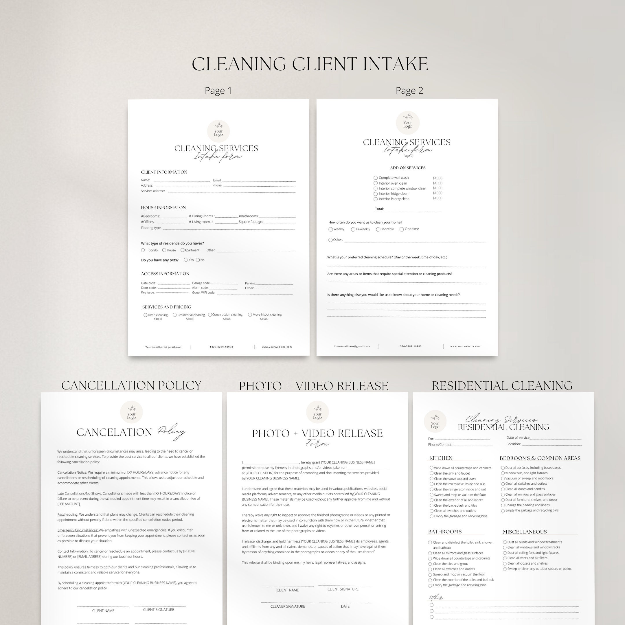 Cleaning Business Forms Bundle, Editable Cleaning Contract, Cleaning ...
