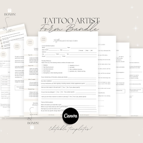 Tattoo Artist Forms Bundle Editable Tattoo Consent Form - Etsy