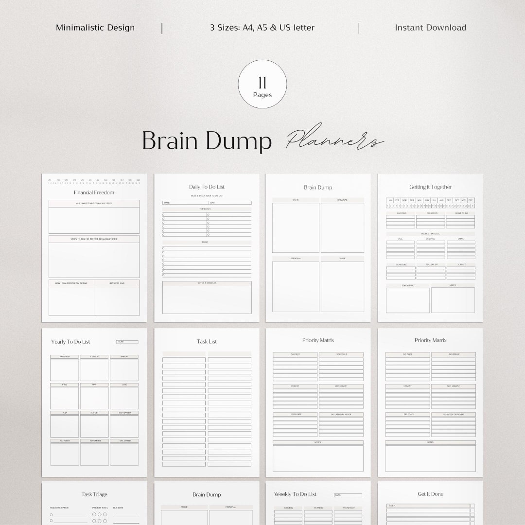 Brain Dump, ADHD Daily Planner, Productivity, Priority Matrix, Thoughts ...