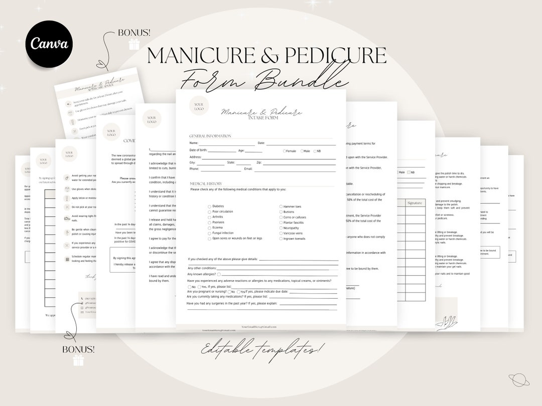 Nail Technician Forms Bundle Editable Templates, Esthetician Forms ...