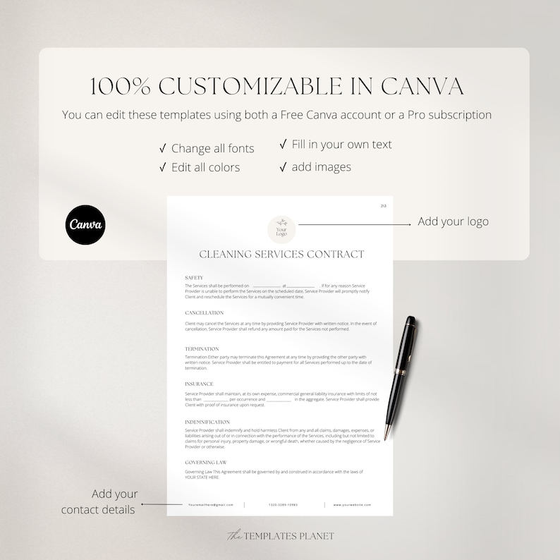 Cleaning Business Forms Bundle, Editable Cleaning Contract, Cleaning Checklist, Commercial ...