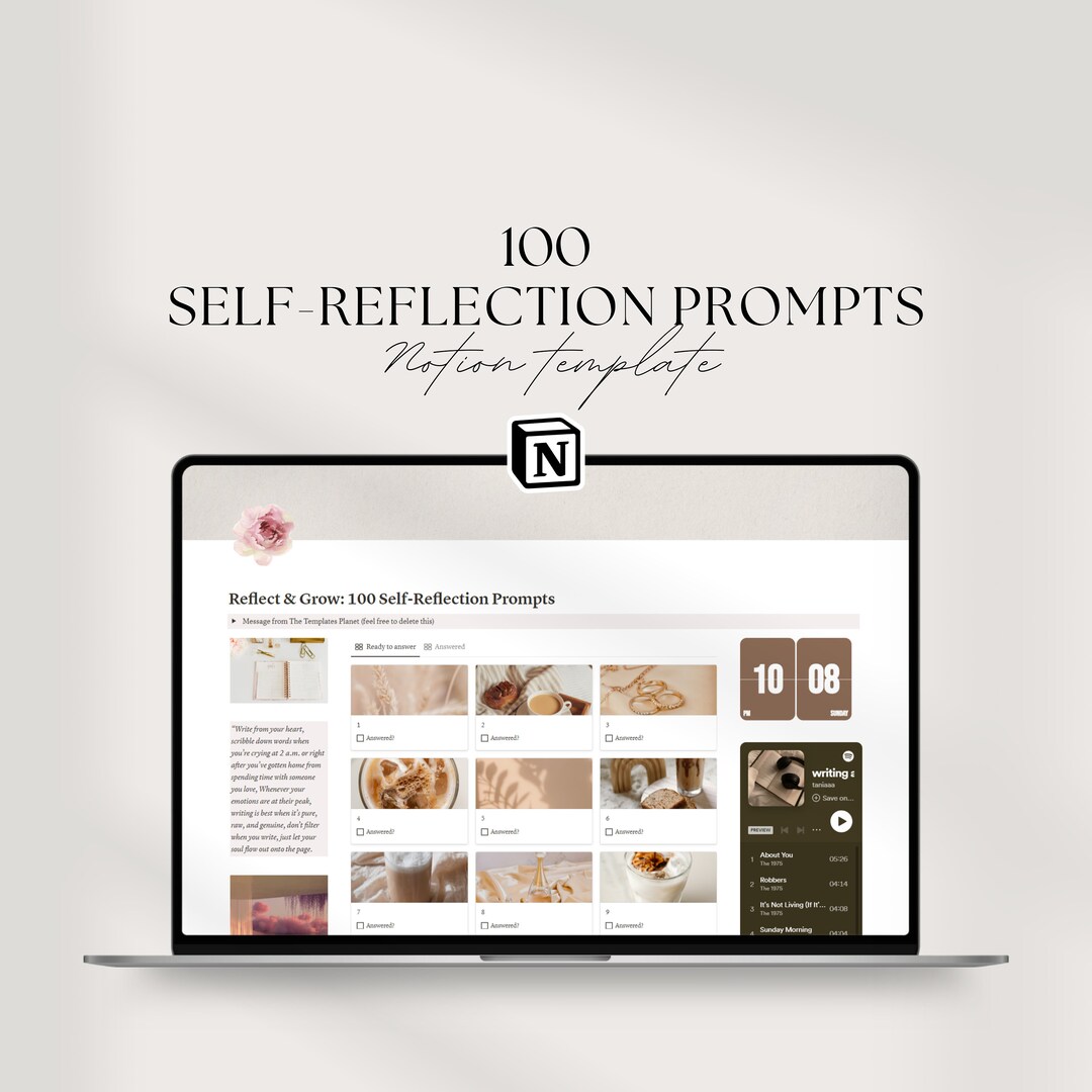 Self Reflection Journal Prompts Notion Planner | Notion Journal Self ...