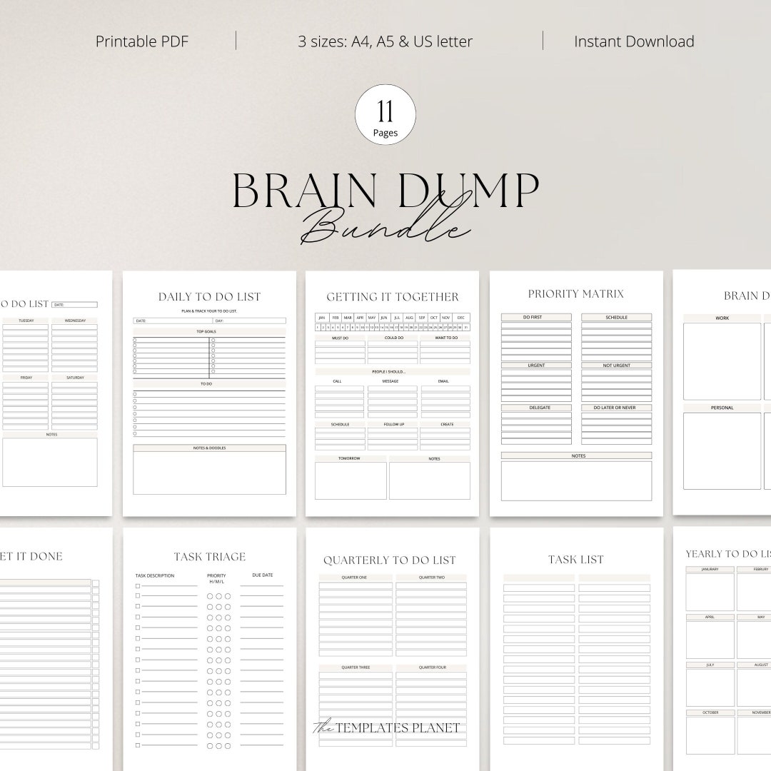 Brain Dump, ADHD Daily Planner, Productivity, Priority Matrix, Thoughts ...