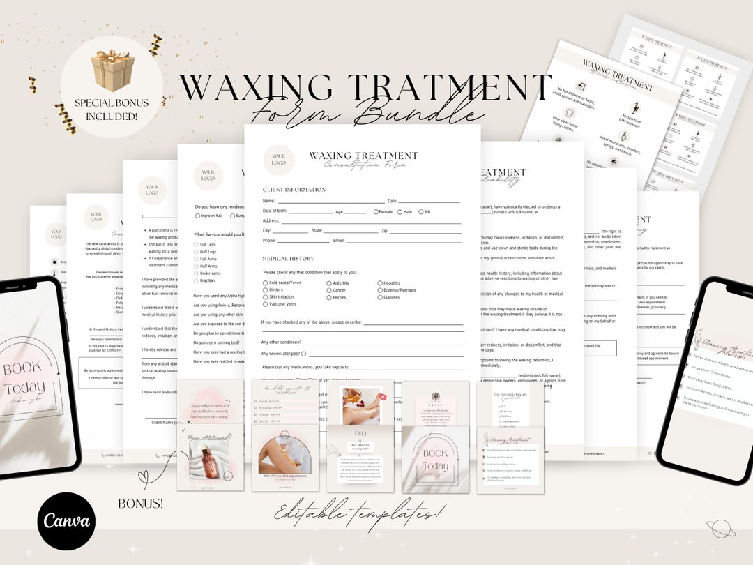 Waxing Treatment Forms Printable Waxing Consent Forms Editable ...