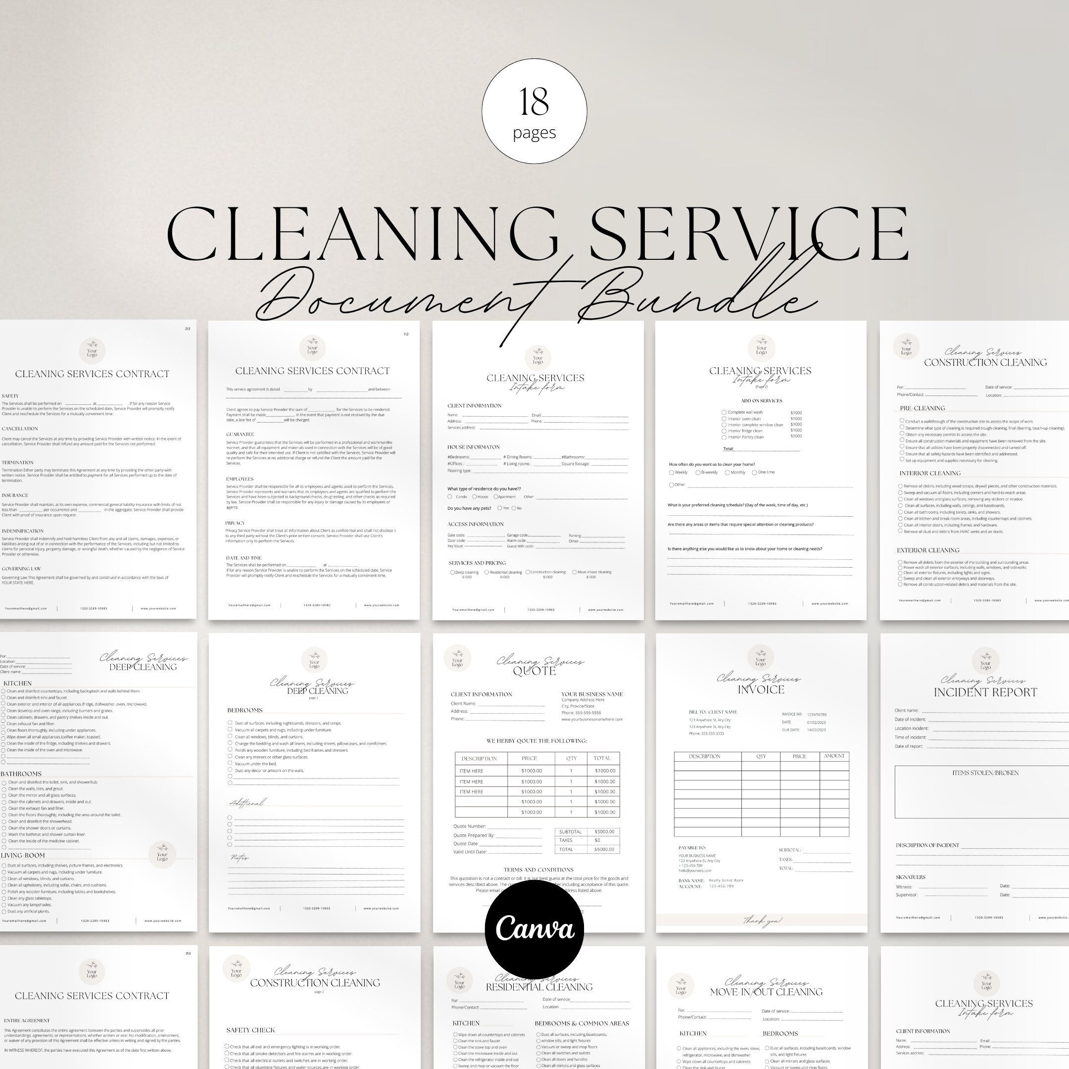 Cleaning Business Forms Bundle, Editable Cleaning Contract, Cleaning ...