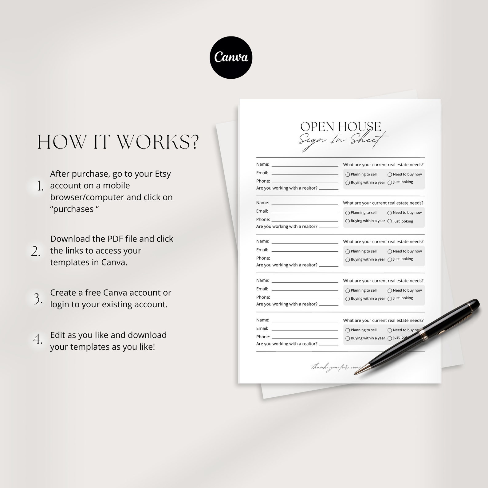 Open House Sign in Sheet Editable Template | Real Estate Marketing ...