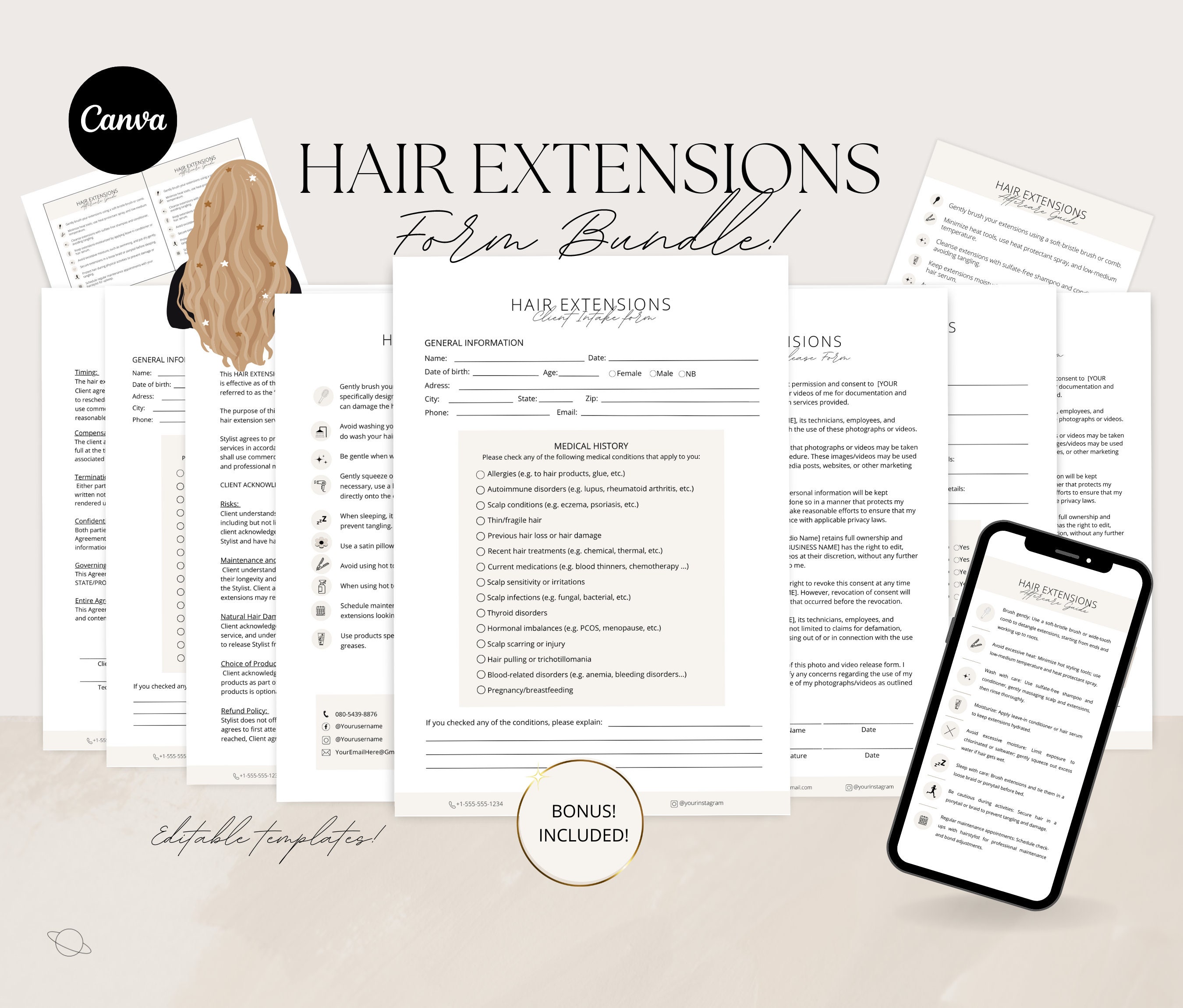 Editable Hair Extensions Contract,hair Extensions Consultation Form ...
