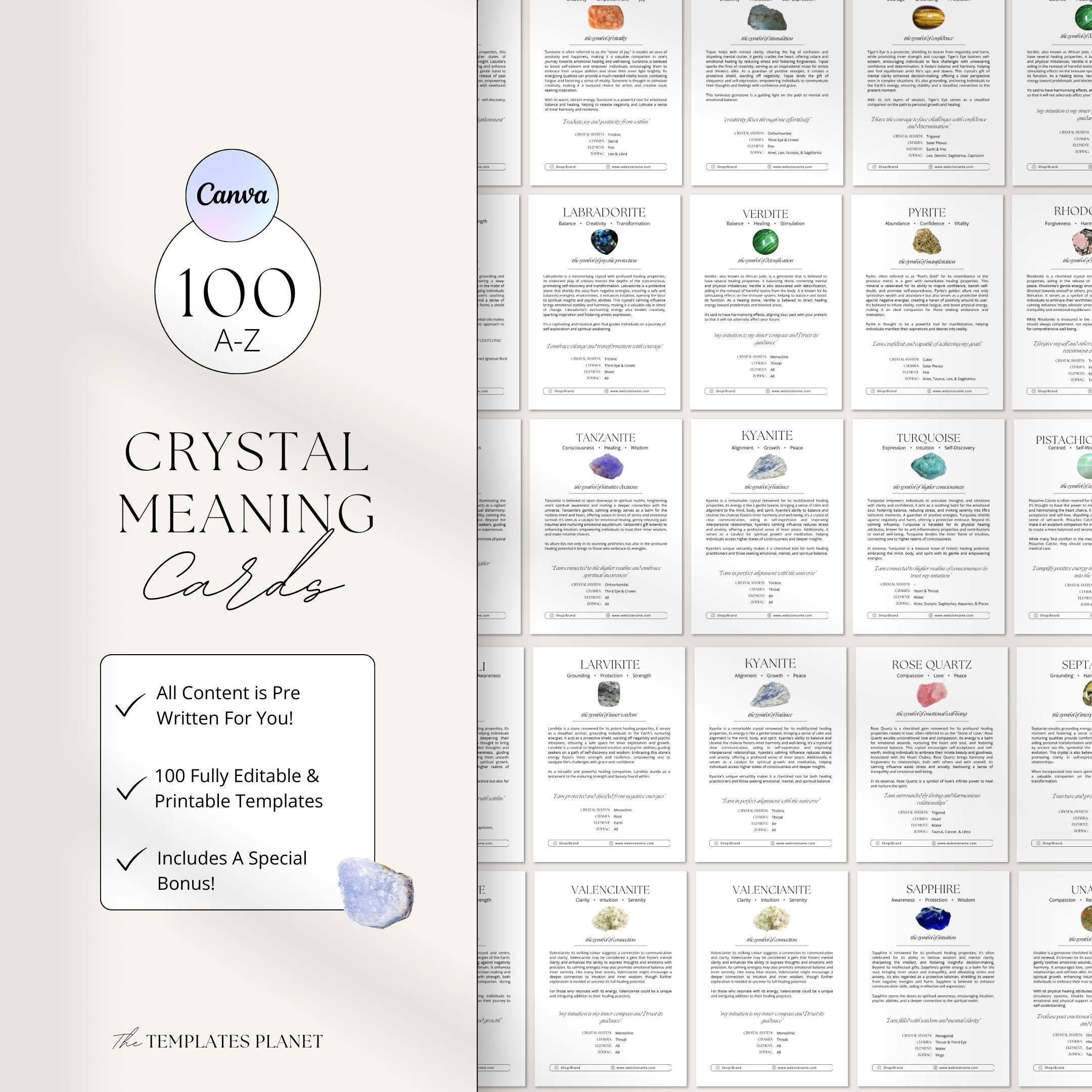Editable Crystal Meaning Cards, Printable Gemstone Meaning Cards ...