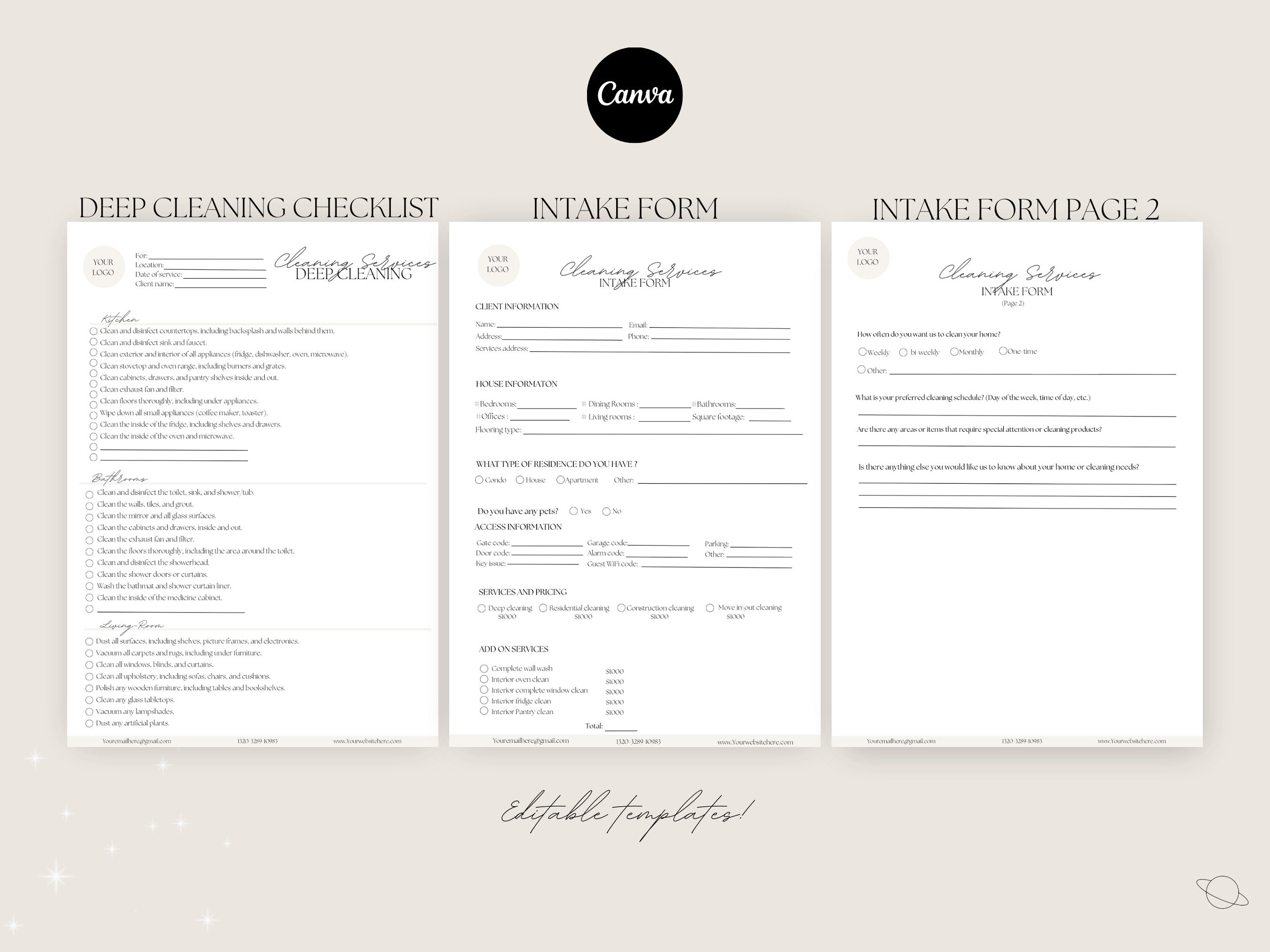 Cleaning Services Forms Bundle Editable Template Cleaning - Etsy Canada