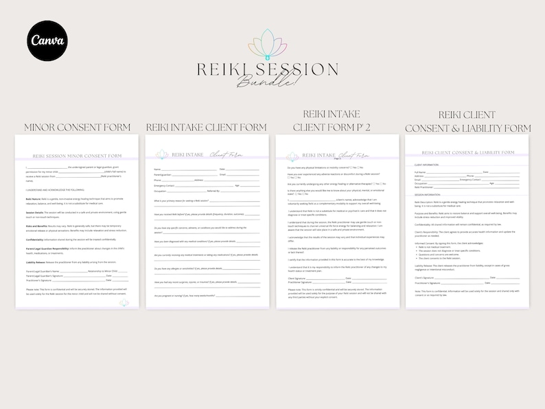 Professional Reiki Session Form Bundle, Reiki Intake Form, Distant ...