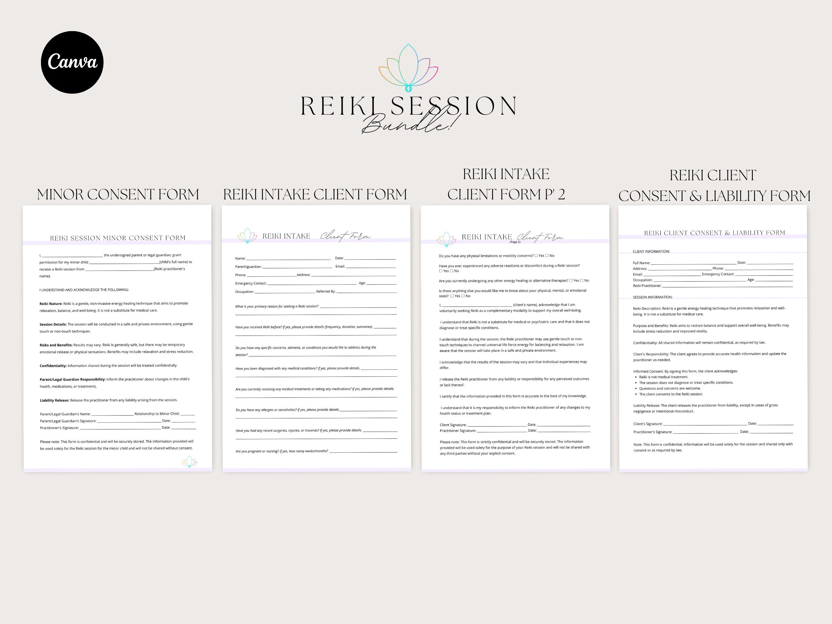 Professional Reiki Session Form Bundle, Reiki Intake Form, Distant ...