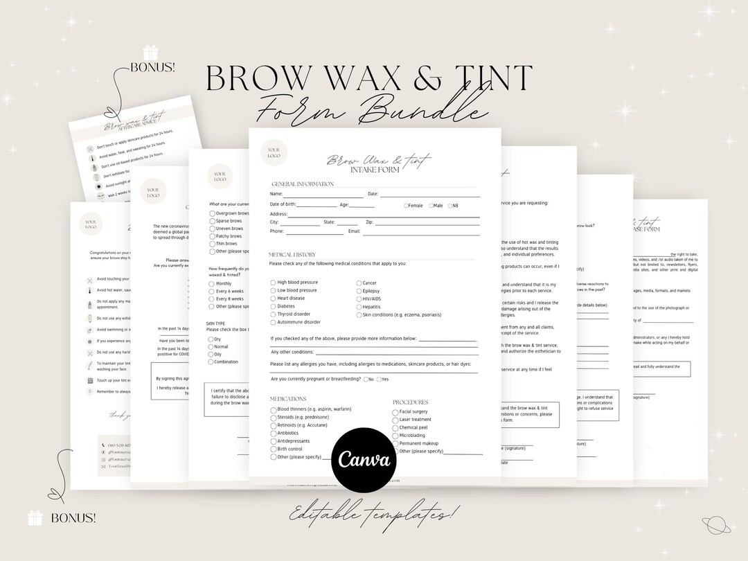 Brow Wax & Tint Client Forms Bundle – Editable Esthetician Templates ...