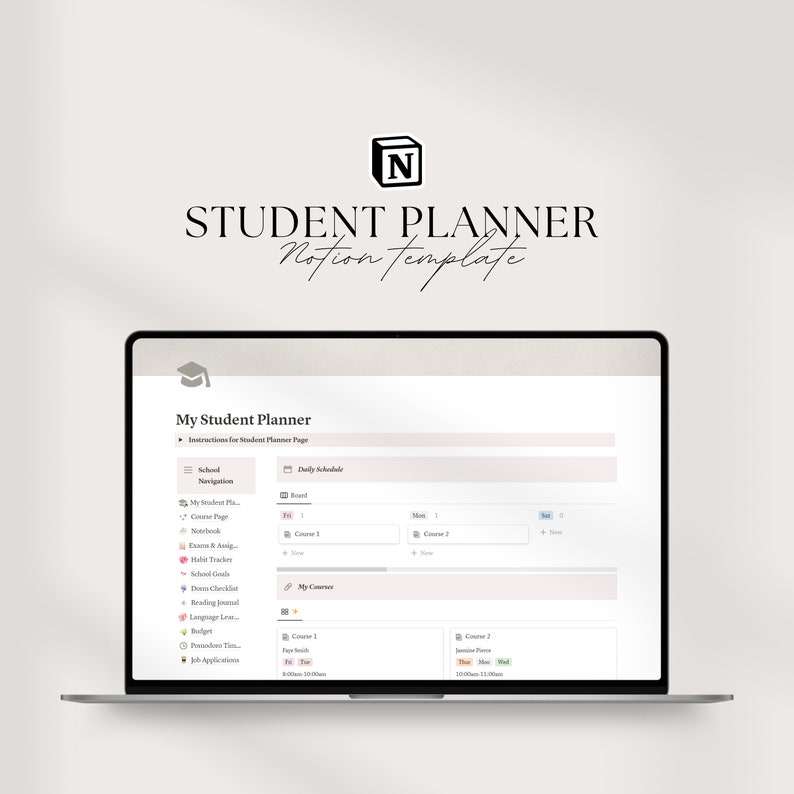 Notion Template Student Planner, Academic Planner, Notion Dashboard, Notion Planner, Notion ...