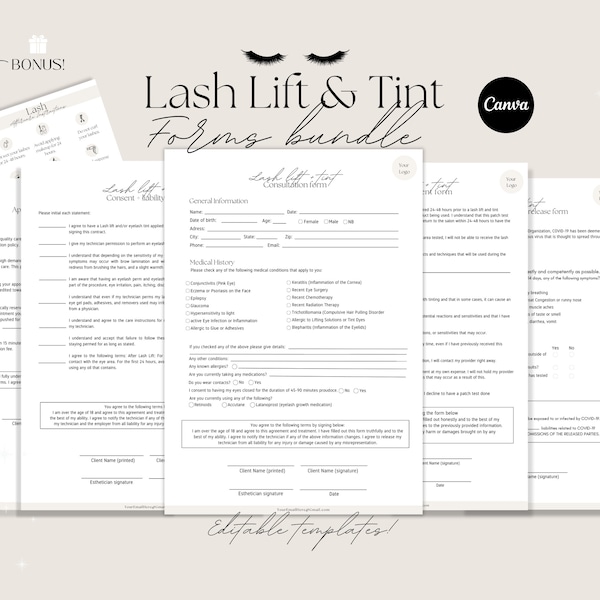 Eyelash Lift and Tint Client Consent Form Esthetician Client ...