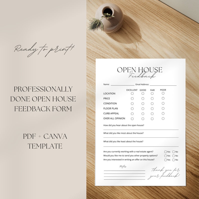 Open House Feedback Form, Editable Template, Real Estate Marketing ...