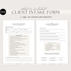 Editable Hair Extensions Contract,hair Extensions Consultation Form ...