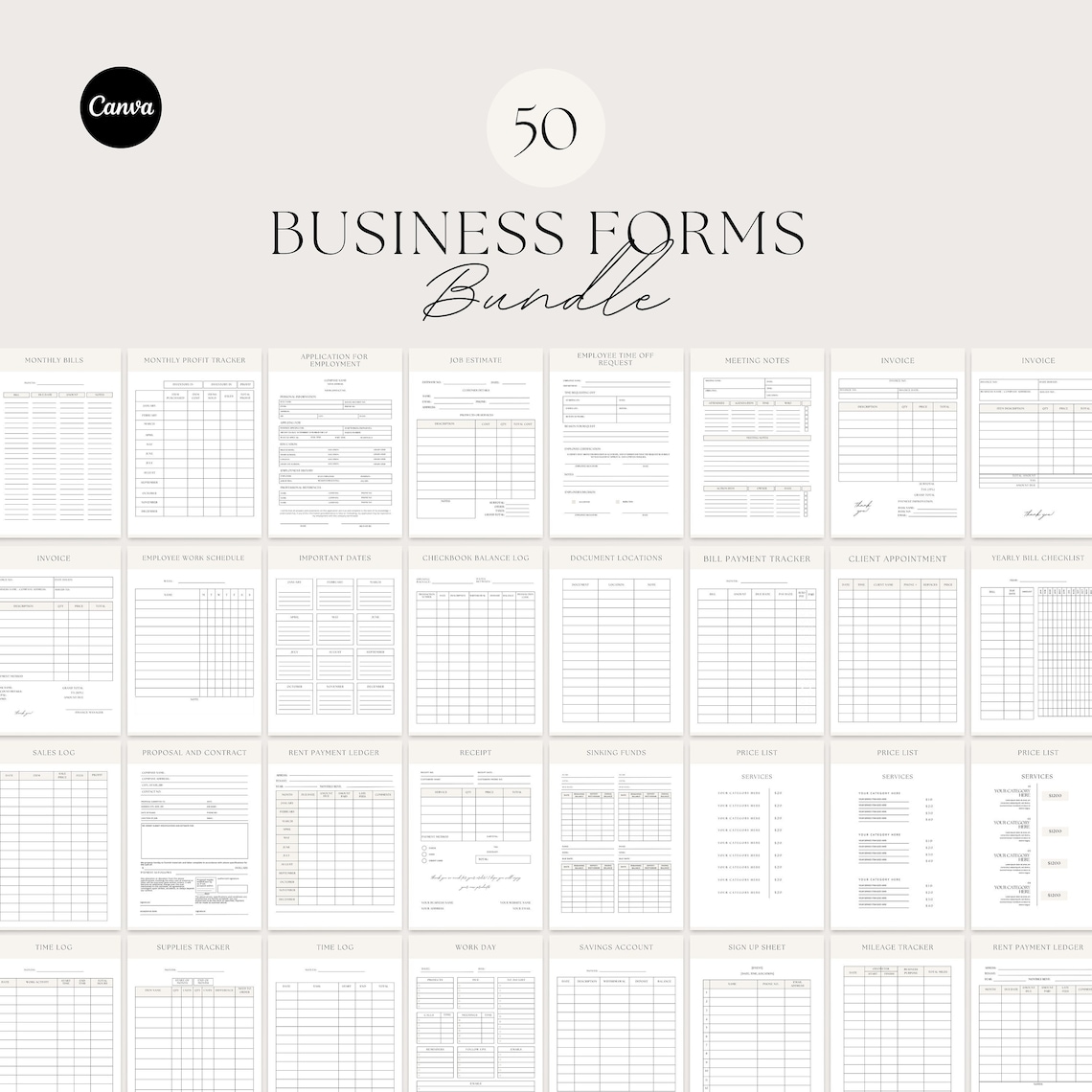 Business Forms Templates Bundle, Small Business Forms, Invoice, Price ...