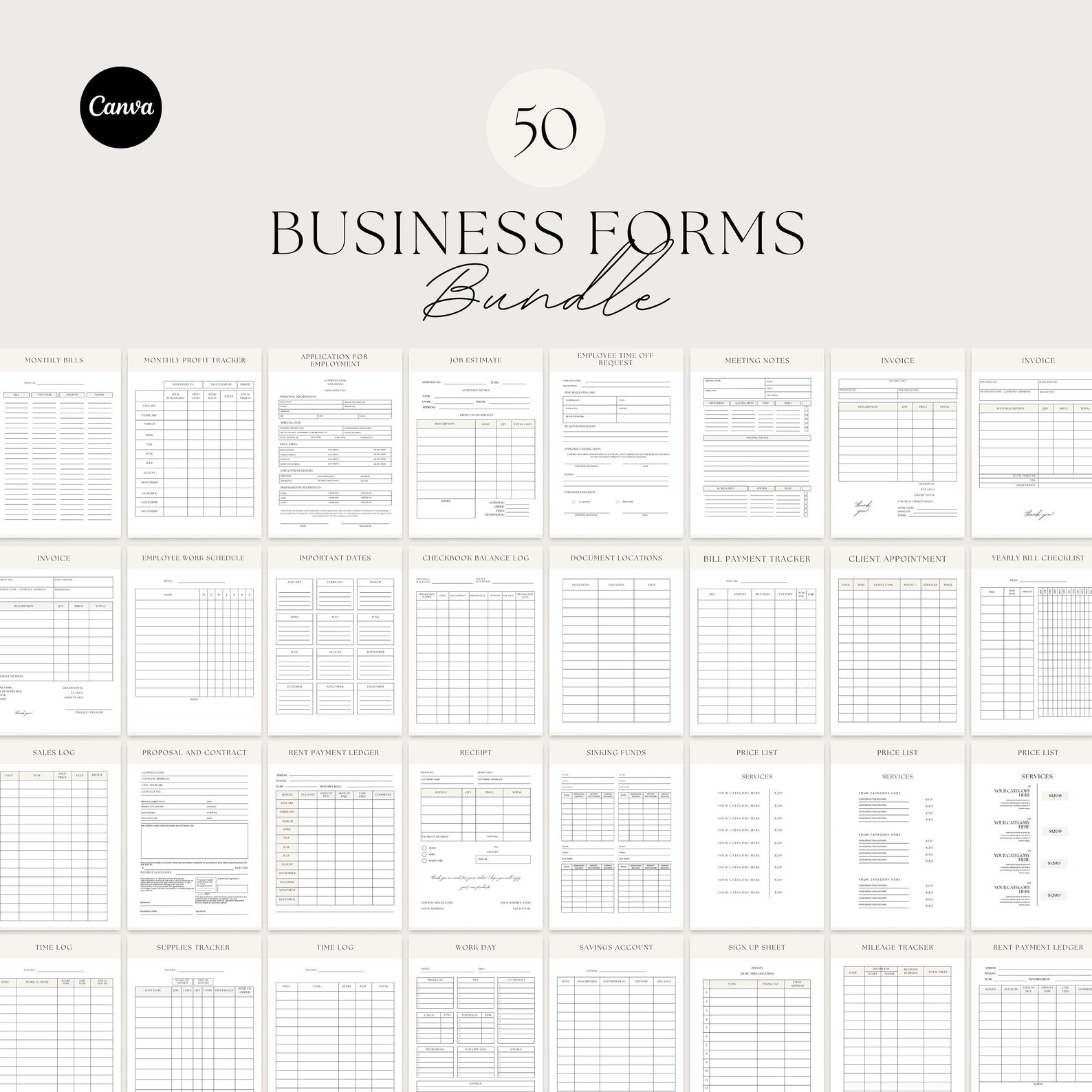 Business Forms Templates Bundle, Small Business Forms, Invoice, Price ...