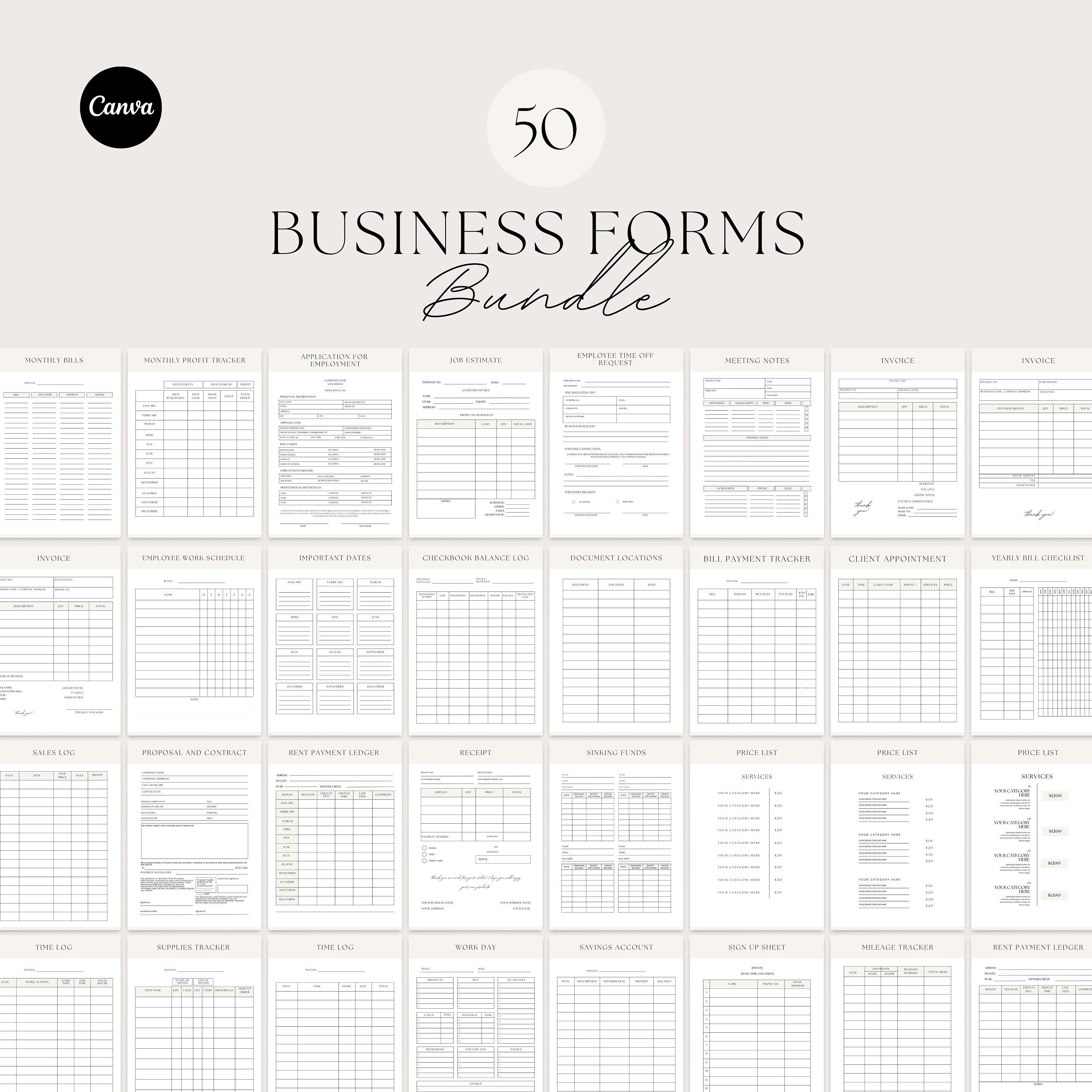 Business Forms Templates Bundle, Small Business Forms, Invoice, Price ...