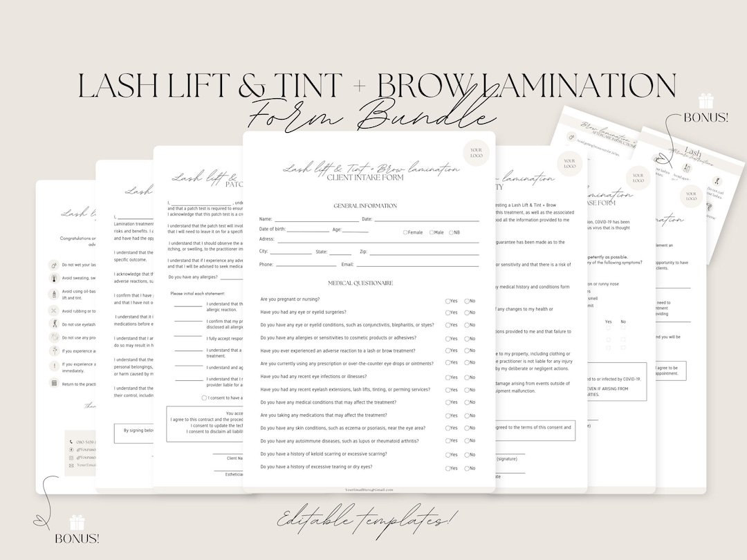 Editable Brow Lamination Lash Lift Tint Form, Intake and Client Consent ...