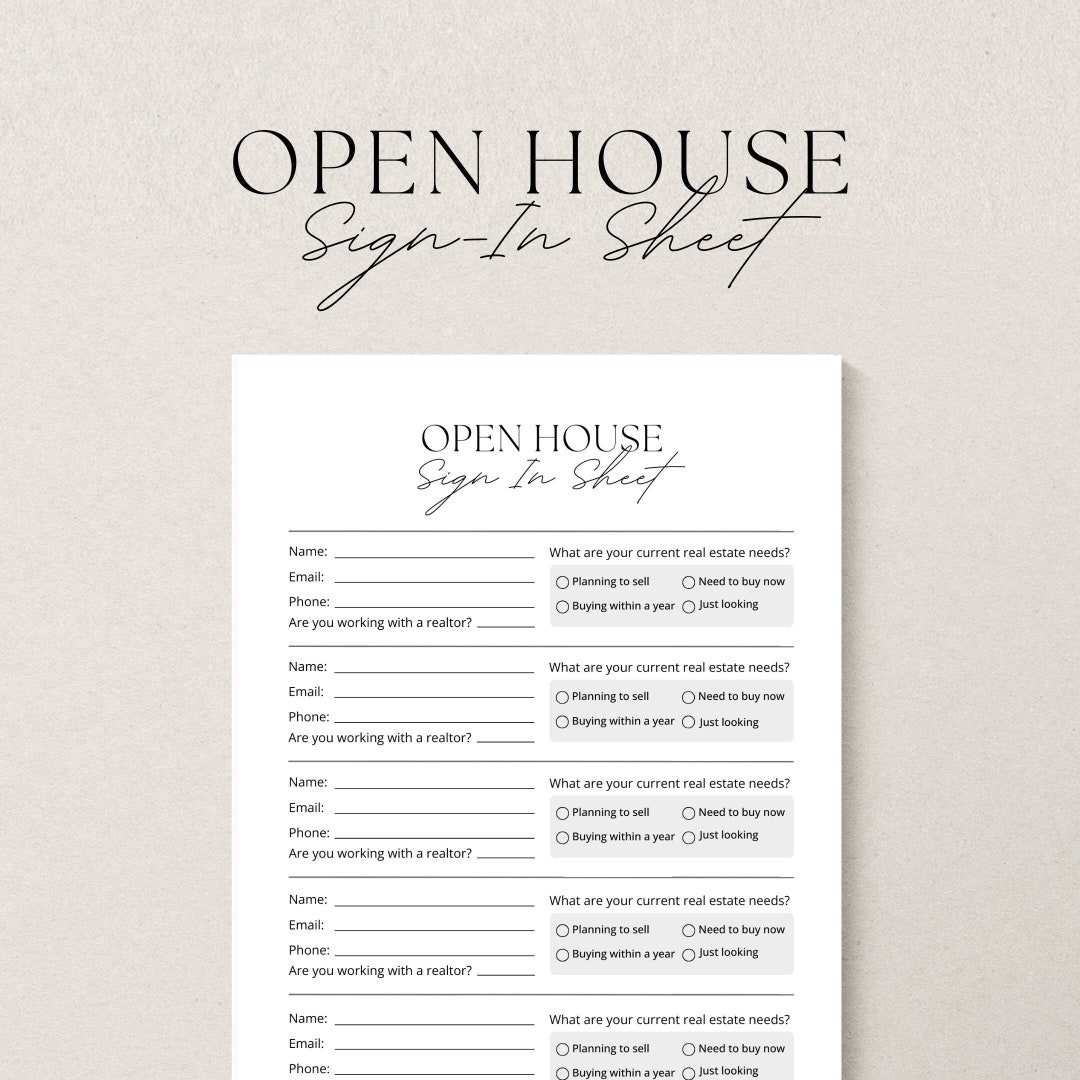 Open House Sign in Sheet Editable Template | Real Estate Marketing ...