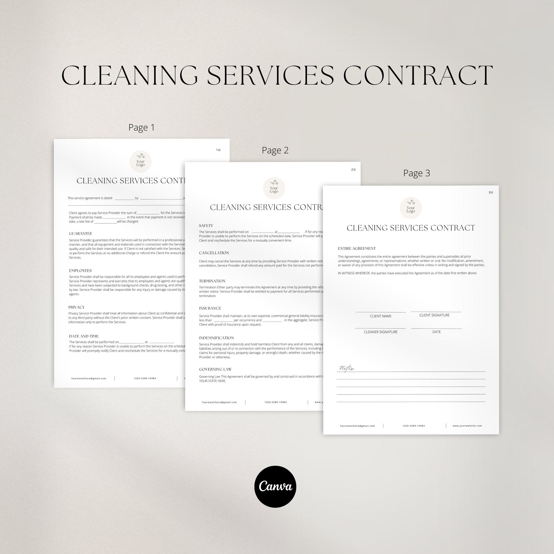 Cleaning Business Forms Bundle, Editable Cleaning Contract, Cleaning ...