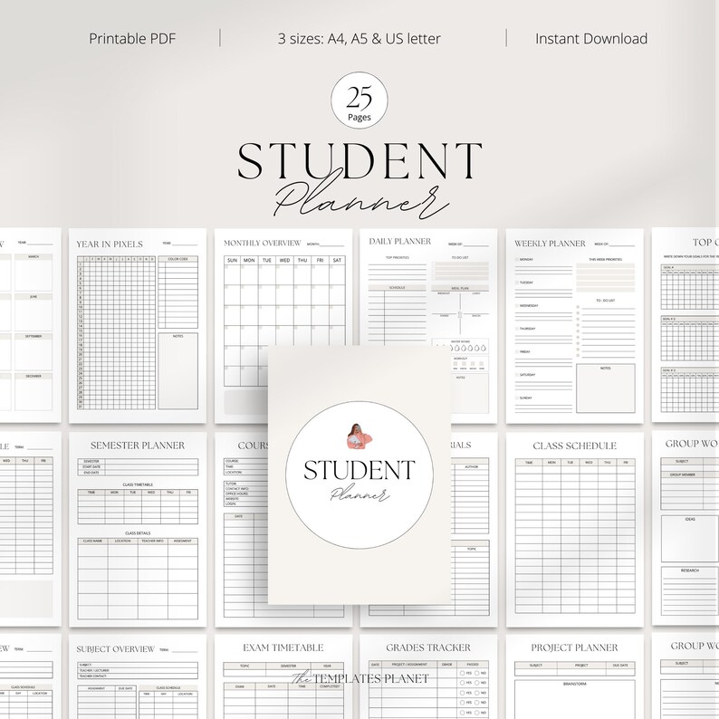 Student Planner, Academic Planner, College Planner, Productivity Project Planner, Printable ...