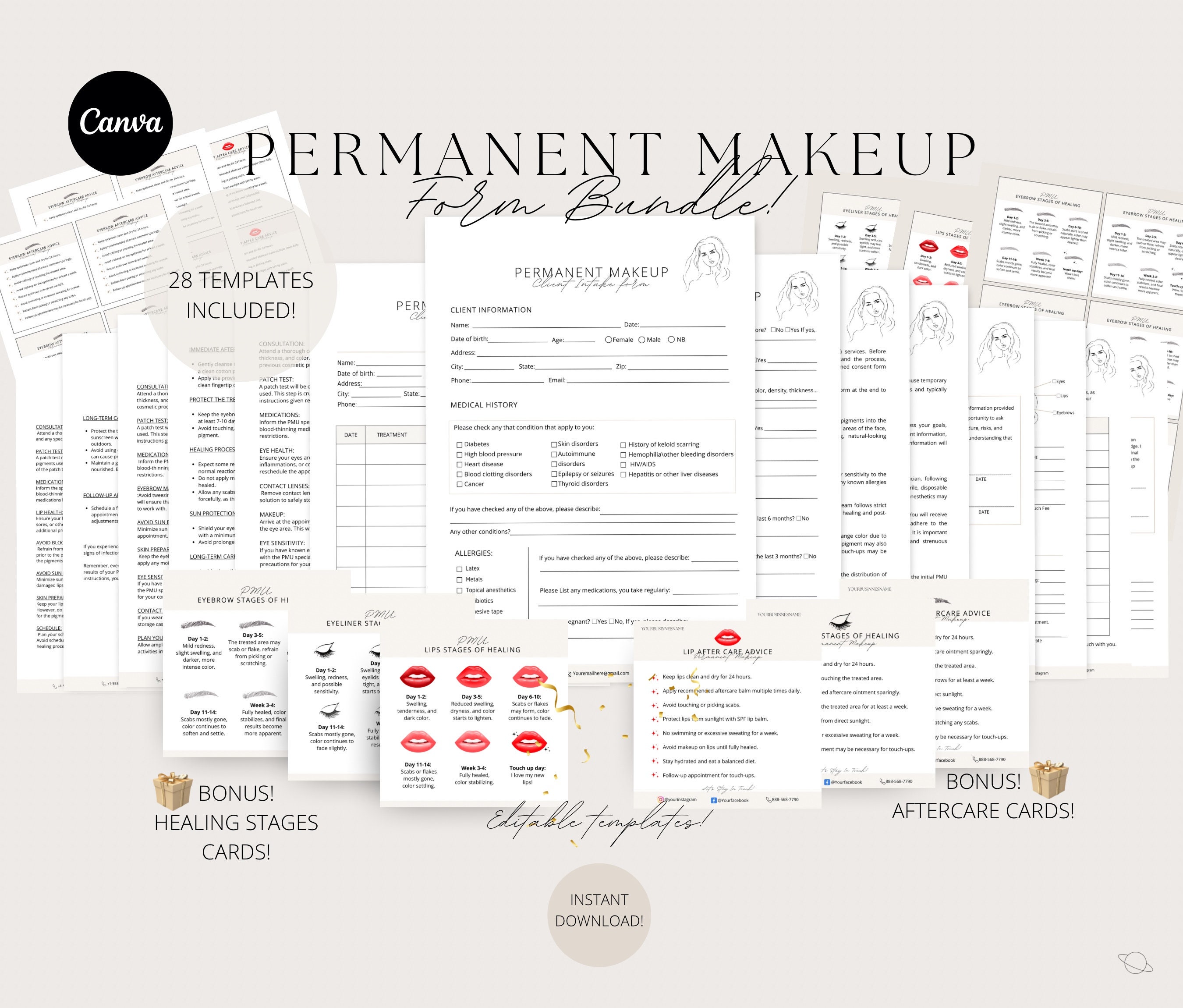 Permanent Makeup Forms Editable Templates, PMU Consent Form,esthetician ...