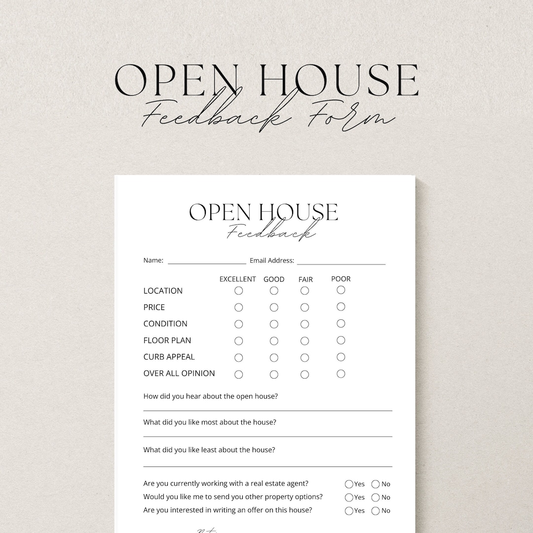 Open House Feedback Form, Editable Template, Real Estate Marketing ...