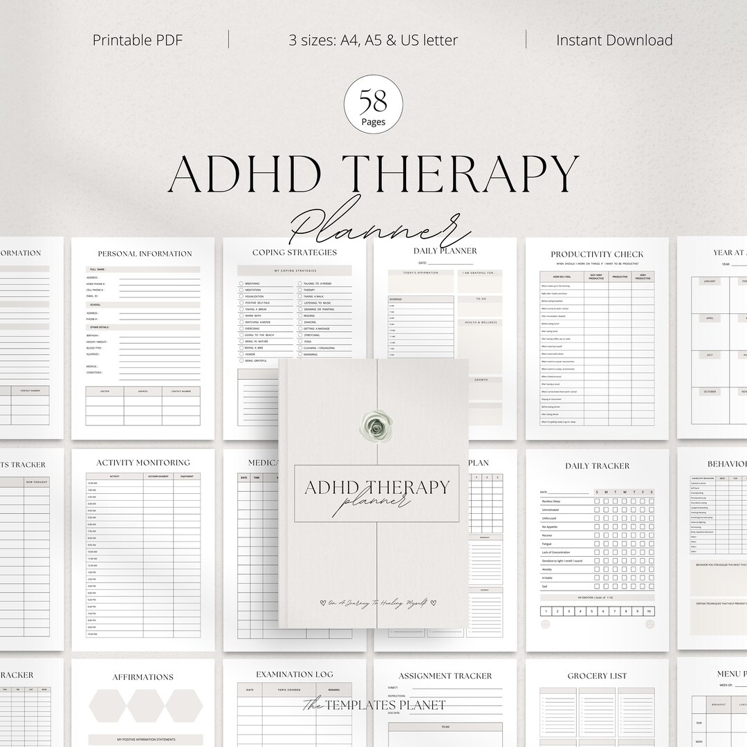 ADHD Planner Worksheets Printable, Mental Health, Anxiety Journal, Mood ...