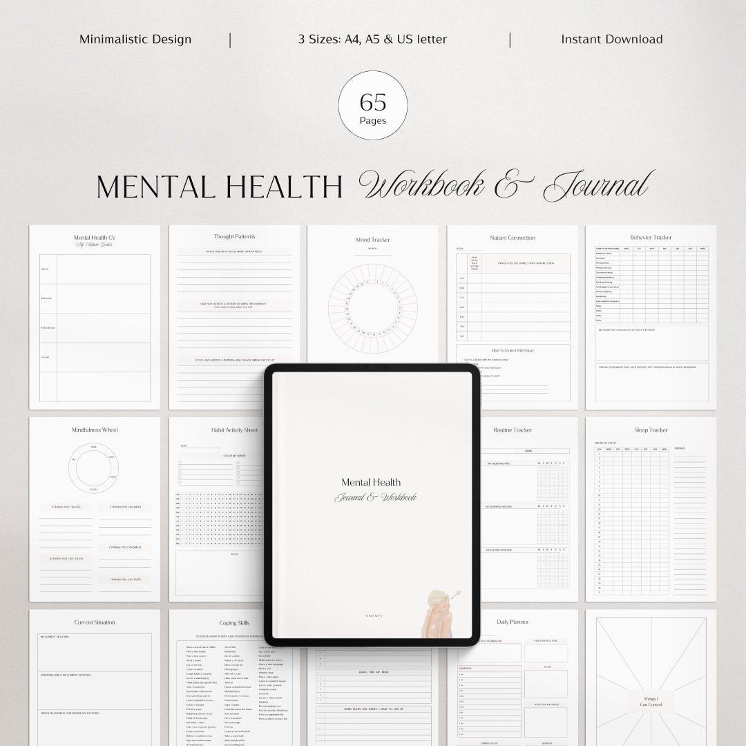 Mental Health Journal Workbook | Anxiety Journal | Mood Tracker ...