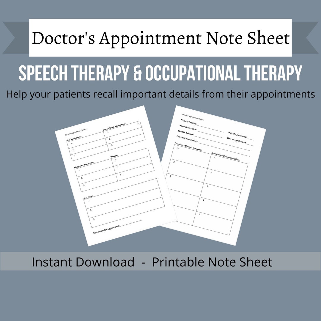 Doctor's Appointment Note Sheet, Doctor's Appointment Planner, Memory ...