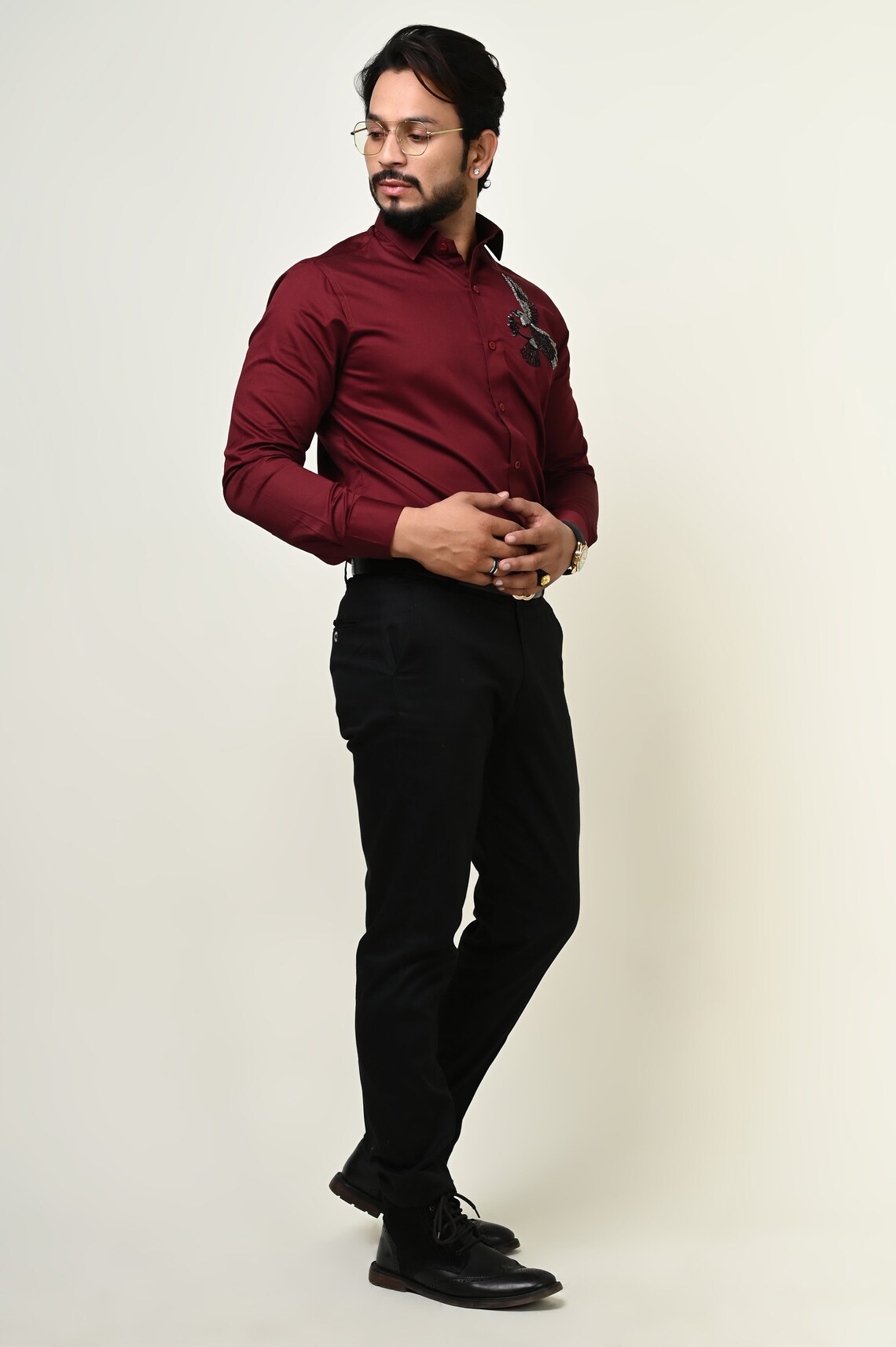 Maroon Eagle Embroidered Tuxedo Shirt for Men - Etsy