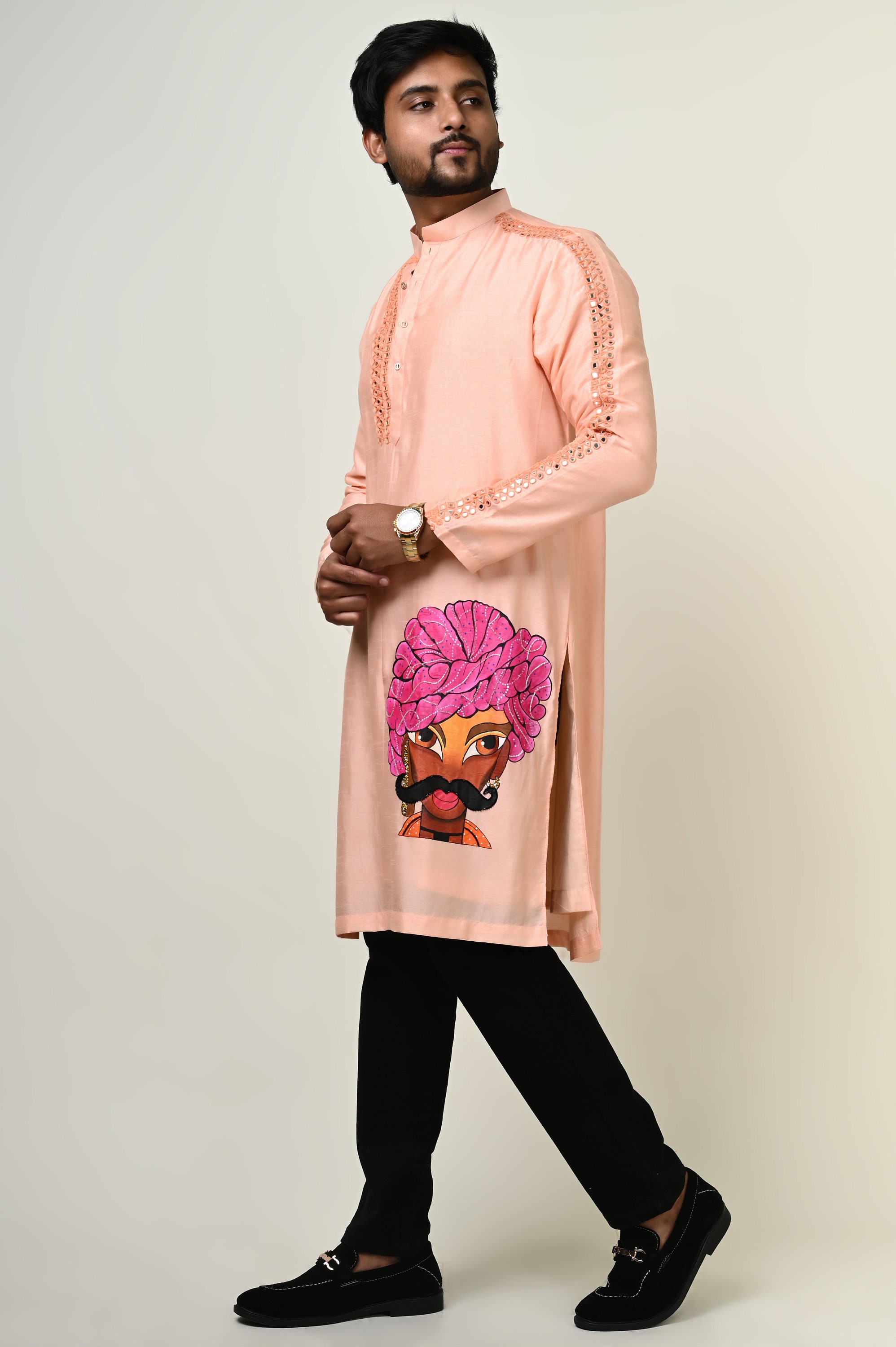 Mirror Work Hand Painted Kurta for Men - Etsy
