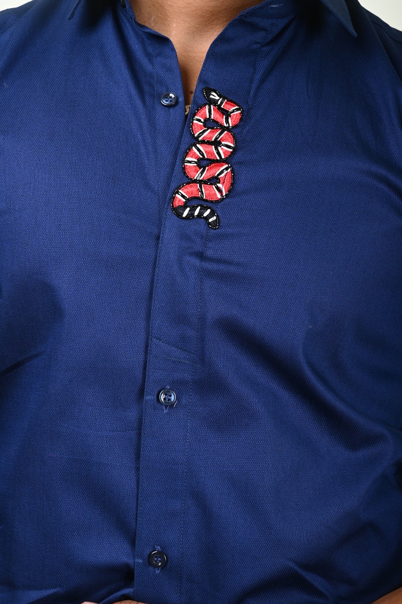 Navy Blue Designer Cobra Embroidered Tuxedo Shirt - Etsy