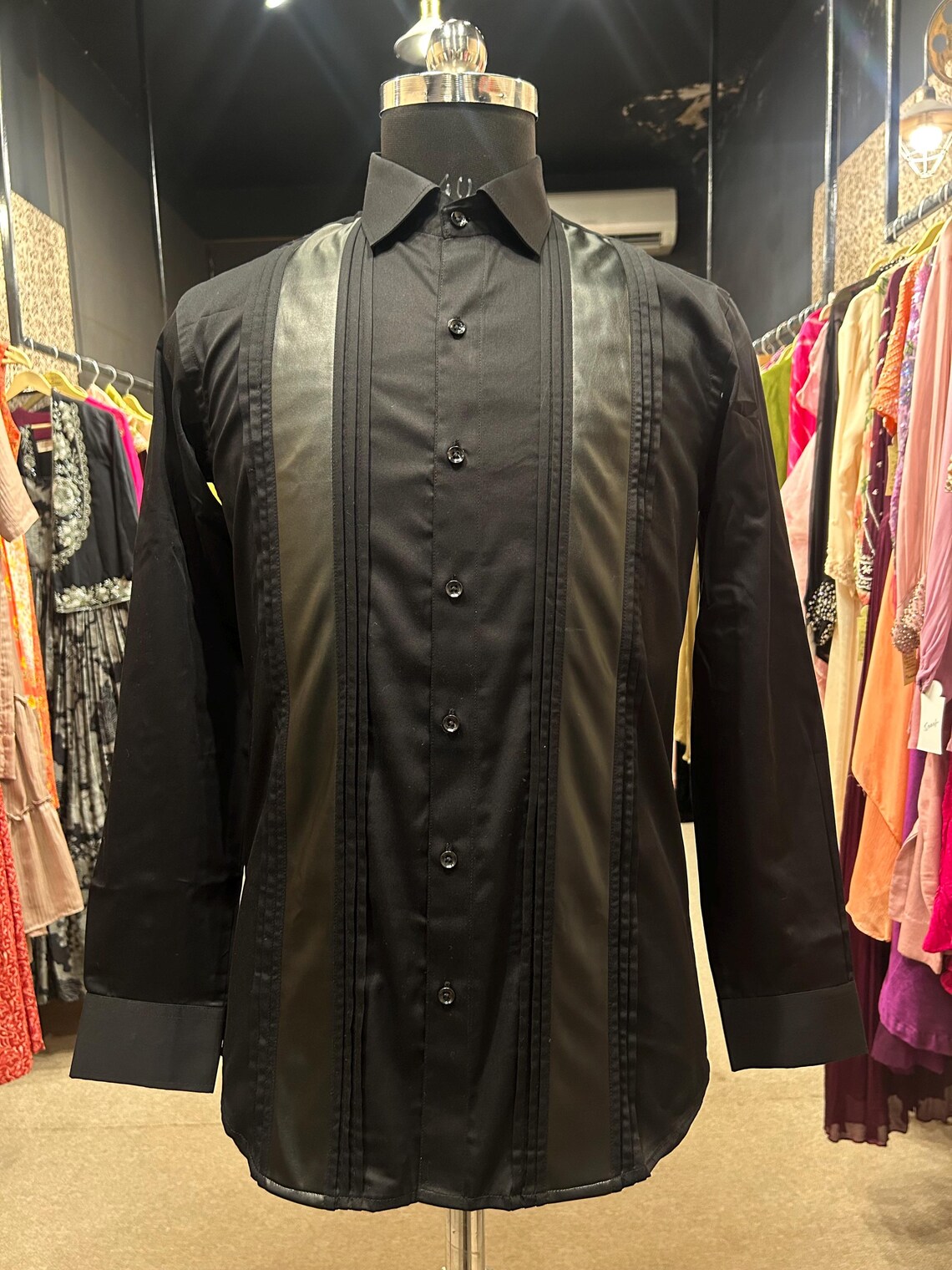 Designer Black Pintex Leather Patch Tuxedo Shirt for Men - Etsy