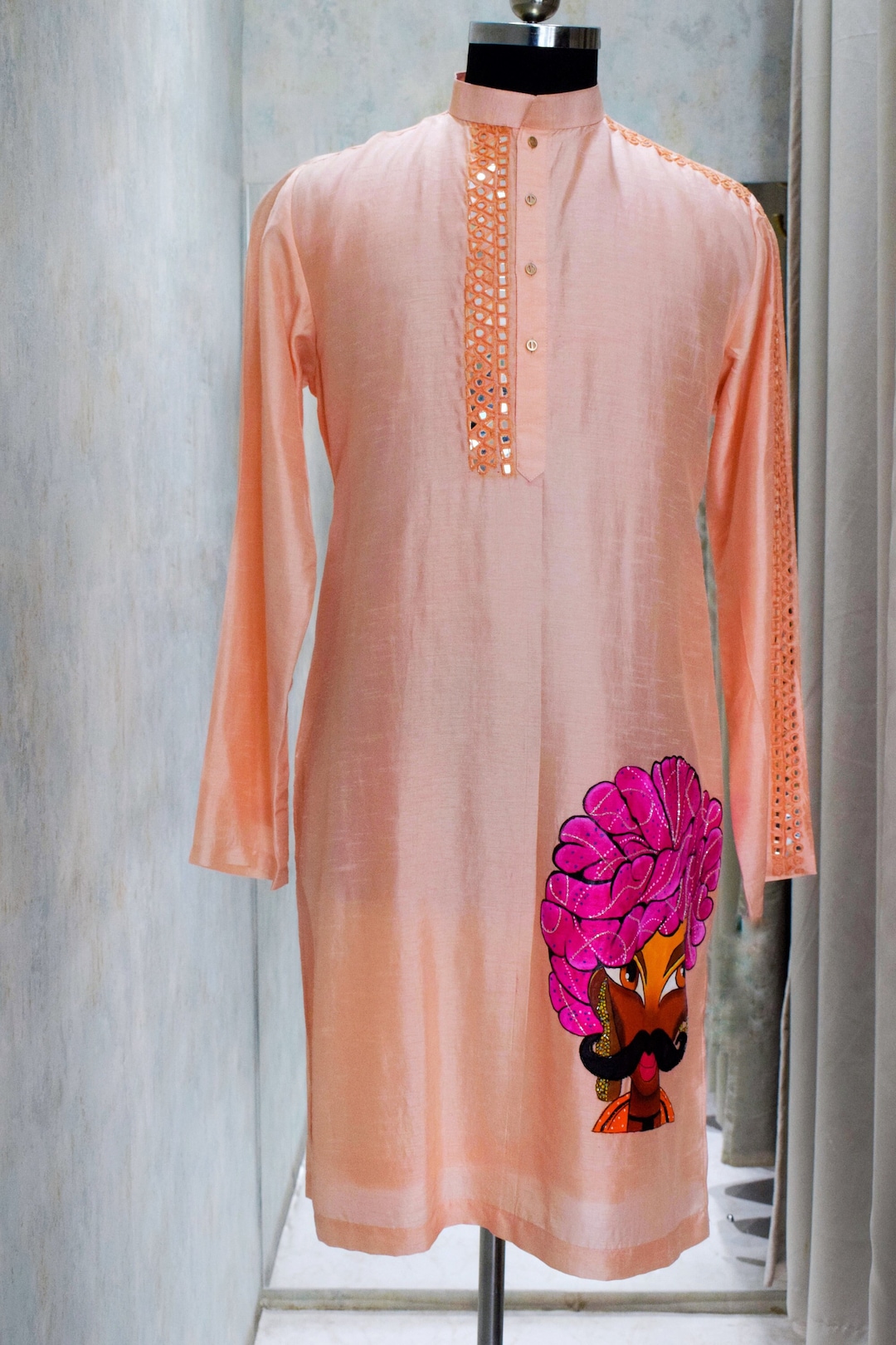 Mirror Work Hand Painted Kurta for Men - Etsy