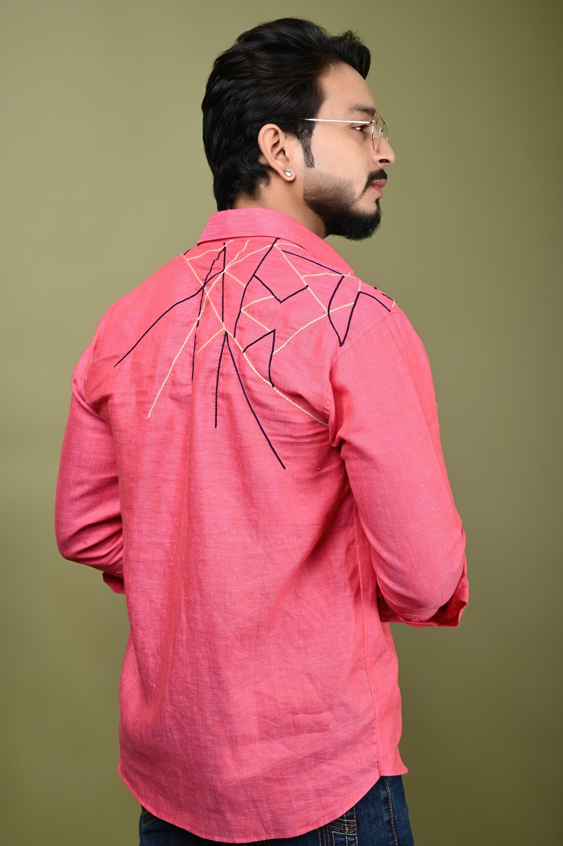 Pink Designer Linen Thread Embroidery Shirt - Etsy