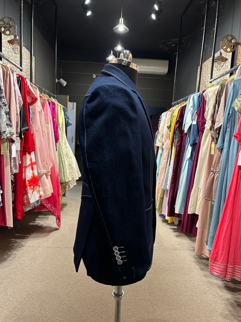 Blue Denim Hand Embroidered Blazer for Men - Etsy