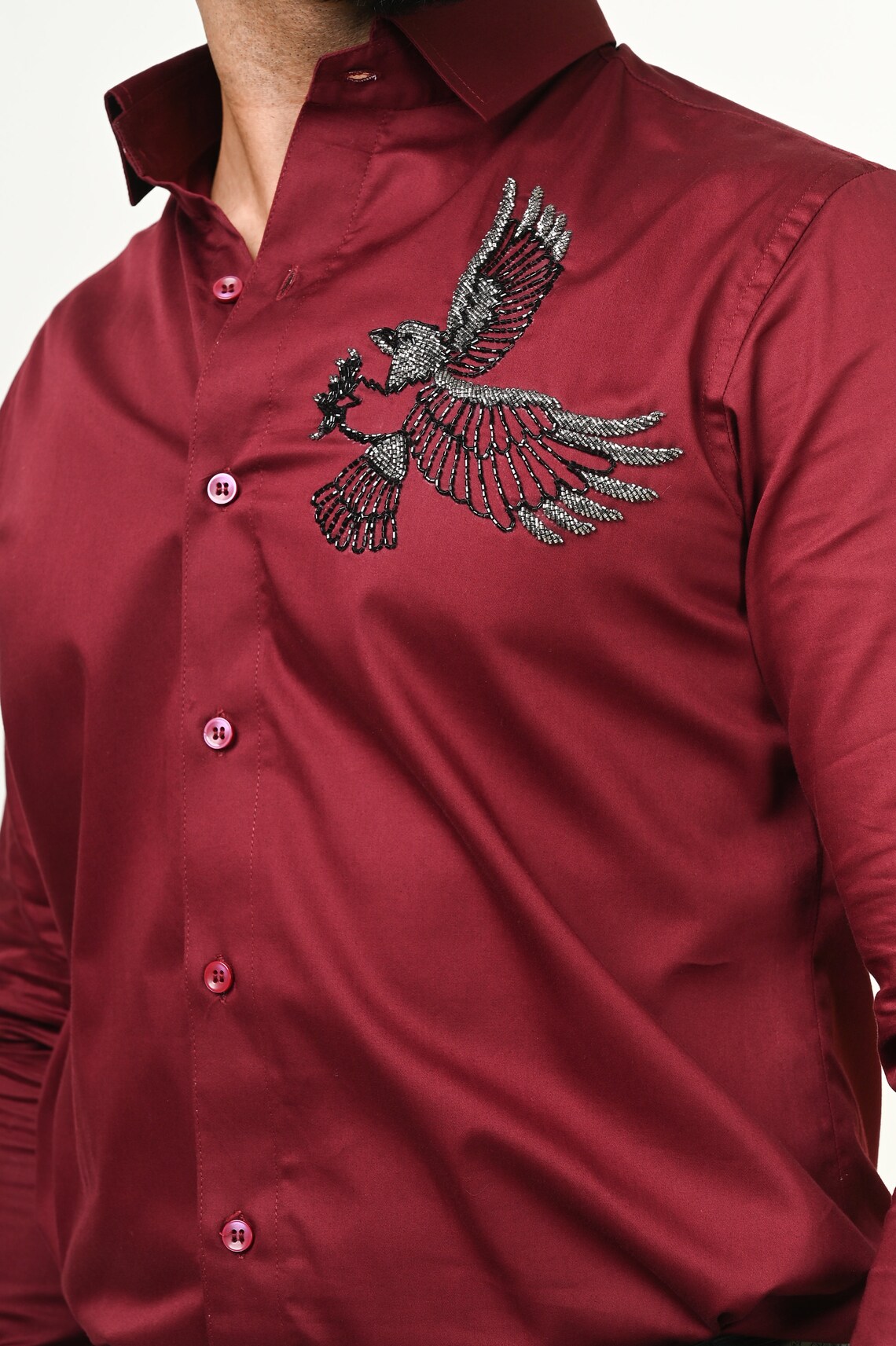 Maroon Eagle Embroidered Tuxedo Shirt for Men - Etsy