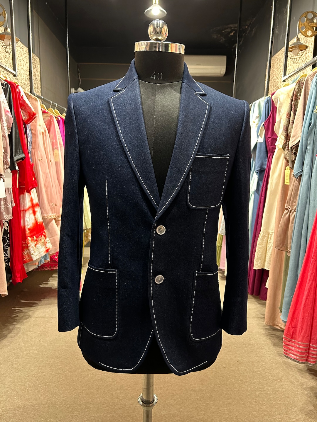 Blue Denim Hand Embroidered Blazer for Men - Etsy