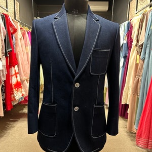 Blue Denim Hand Embroidered Blazer for Men - Etsy